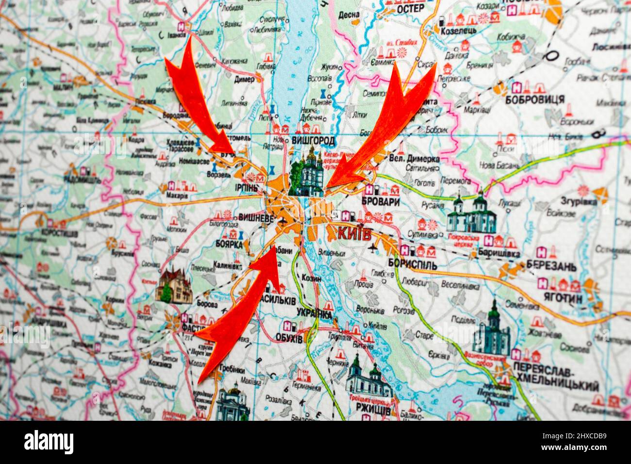 Selective focus close up shot of a low resolution map of Ukraine's ...