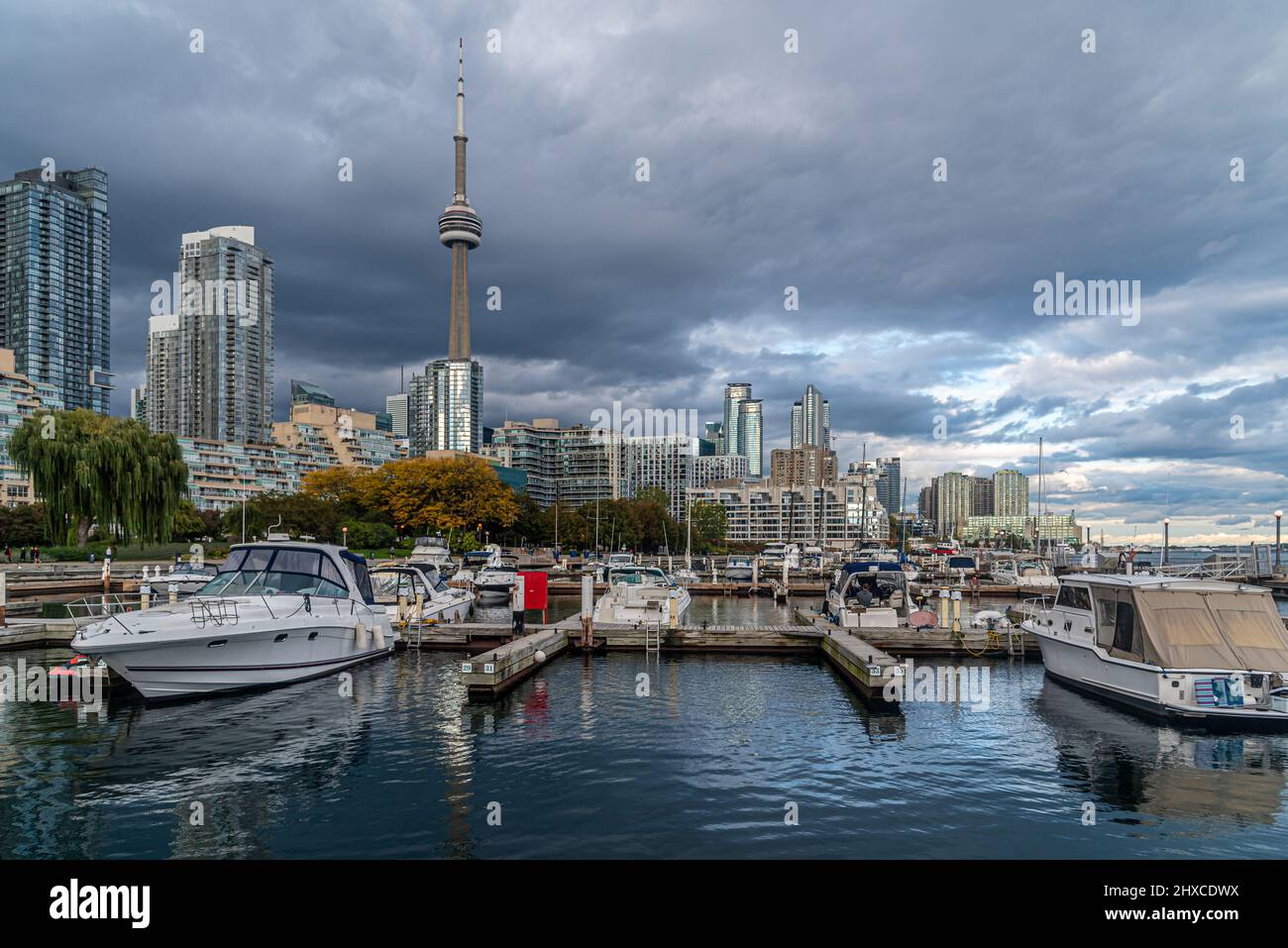 Evening skyline of Toronto, Canada from Marina Quay West Stock Photo ...