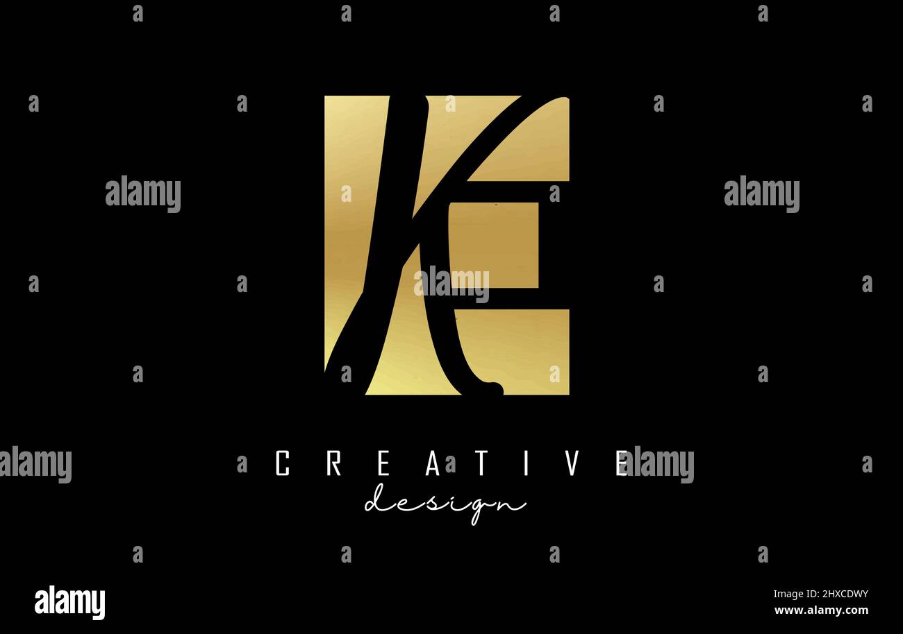 Golden Letters EK Logo with a minimalist design. Letters E and K with ...