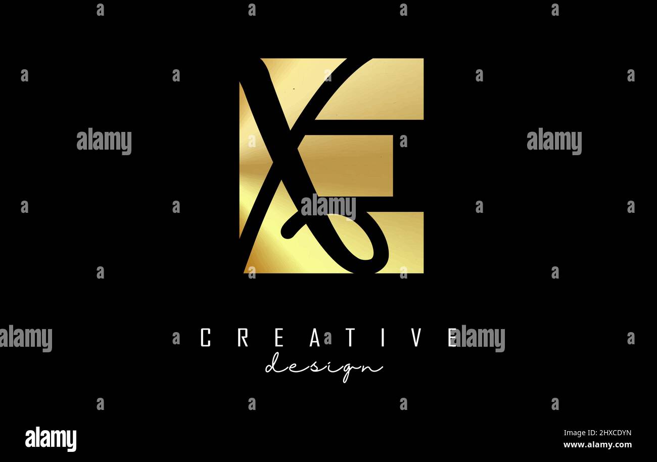 Golden Letters EX Logo with a minimalist design. Letters E and X with ...