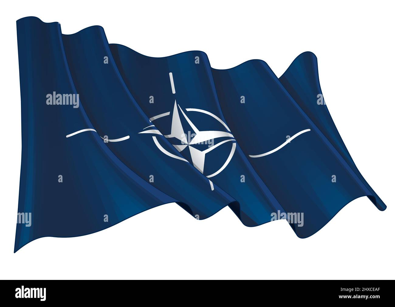 Vector illustration of a waving State Flag of NATO. All elements on ...