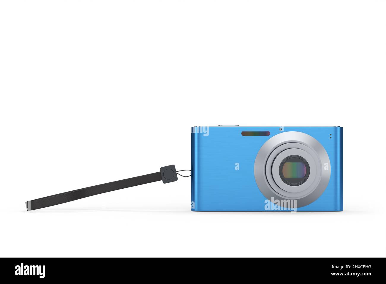 Stylish blue compact pocket digital camera isolated on white background ...