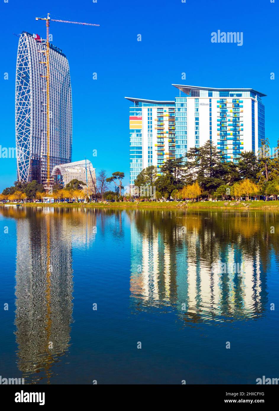 Batumi, Georgia, February 17, 2022: Marriott's new building and Hilton ...
