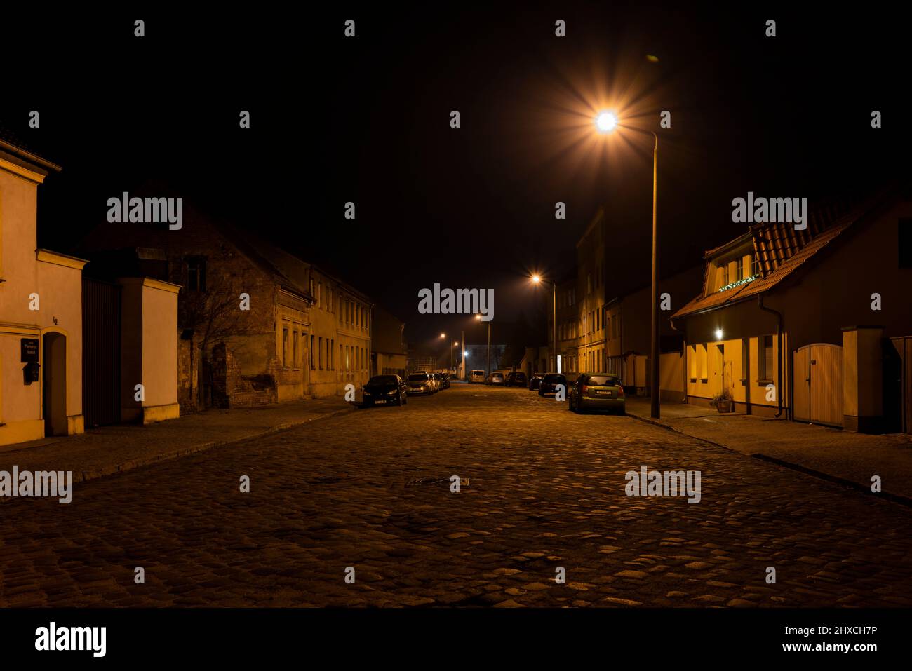Germany, City of Luckenwalde, Deserted streets at night during the ...