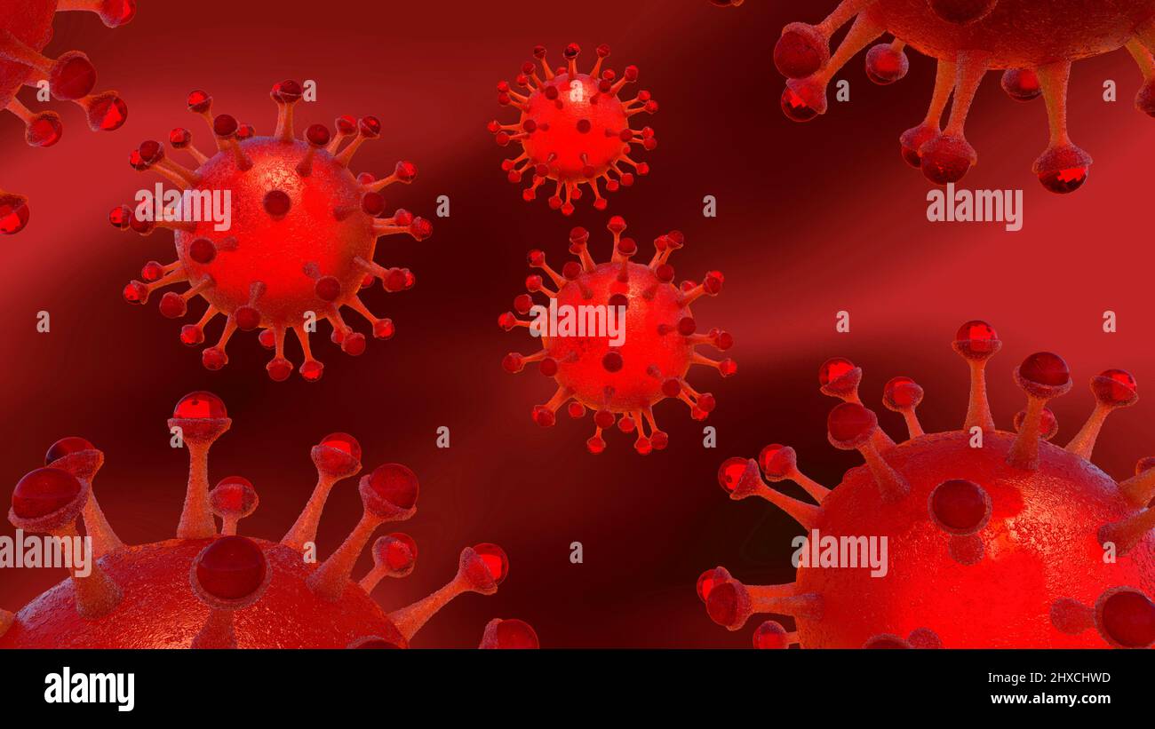 Red corona viruses with glassy spikes Stock Photo - Alamy