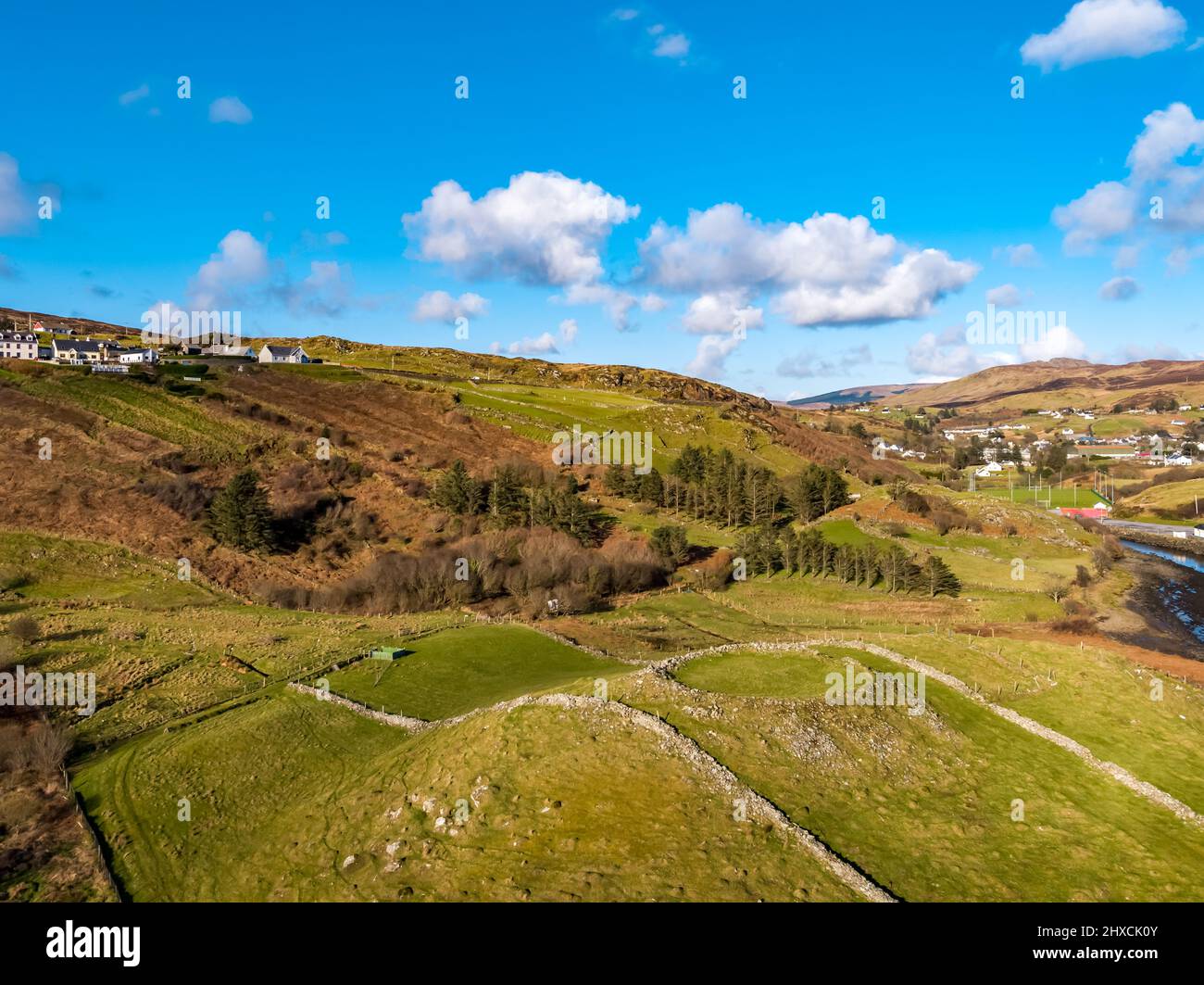Aerial view of historic Ringfort by Kilcar in County Donegal - Ireland ...