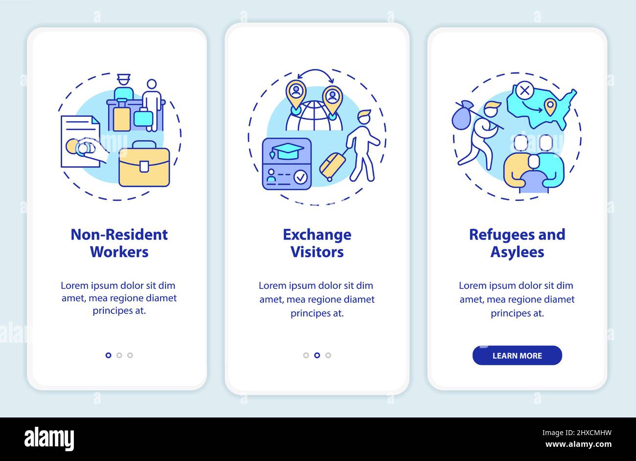 Migration pathways onboarding mobile app screen Stock Vector Image ...