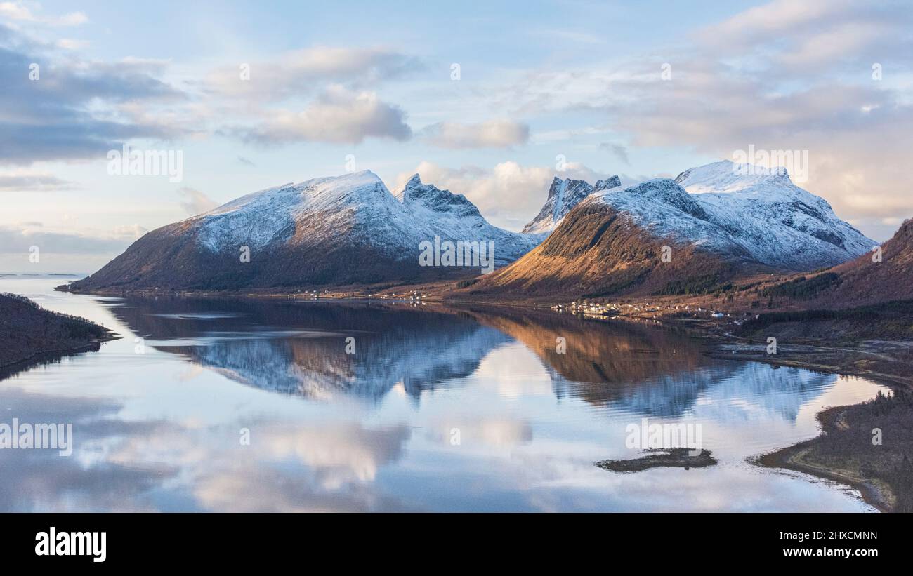 Panorama over bergsfjord and skaland village hi-res stock photography ...