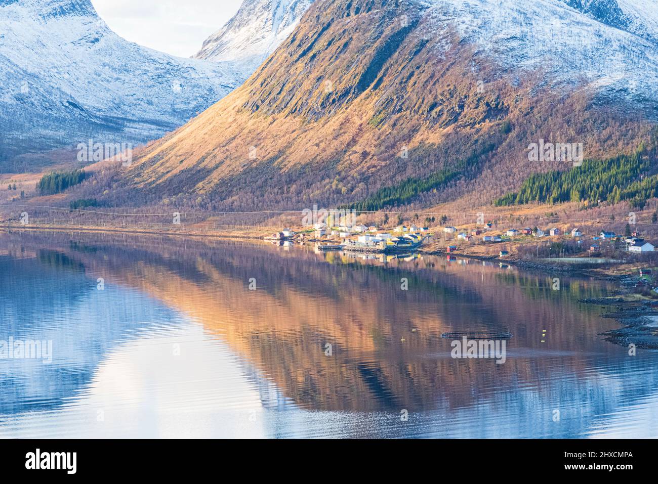 Panorama over bergsfjord and skaland village hi-res stock photography ...