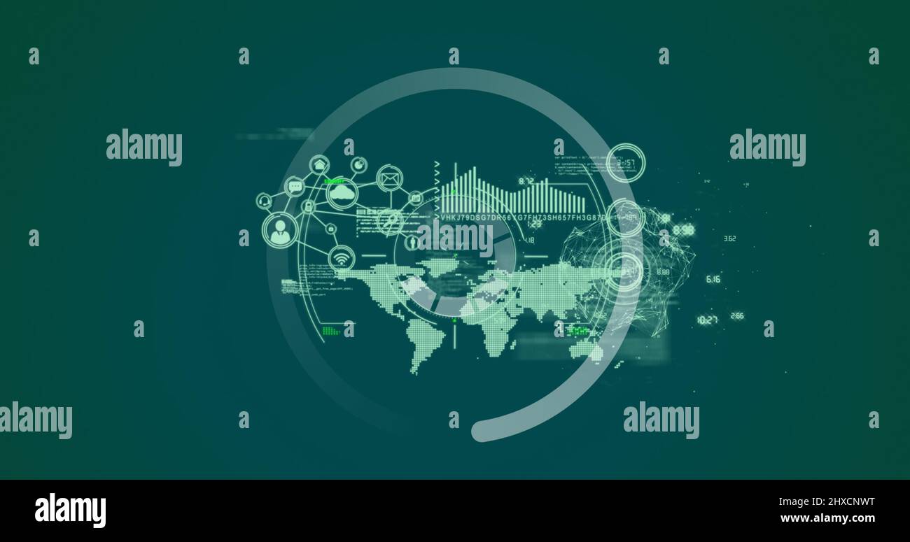 Image of circle moving over financial data processing on green ...