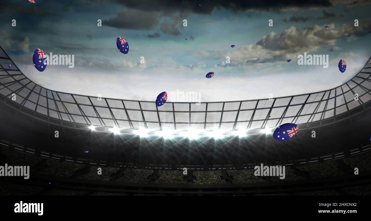 Image of rugby balls coloured with flag of australia at stadium Stock ...