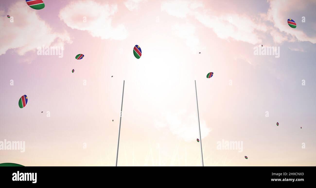 Image of rugby balls coloured with flag of namibia at stadium Stock ...