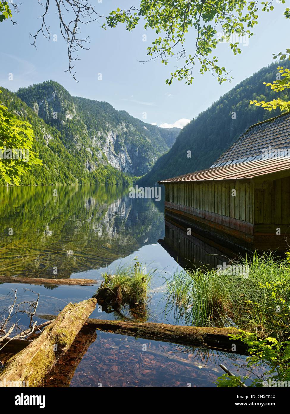 Boathouse at the Toplitzsee, Gößl, Salzkammergut, Styria, Austria Stock ...