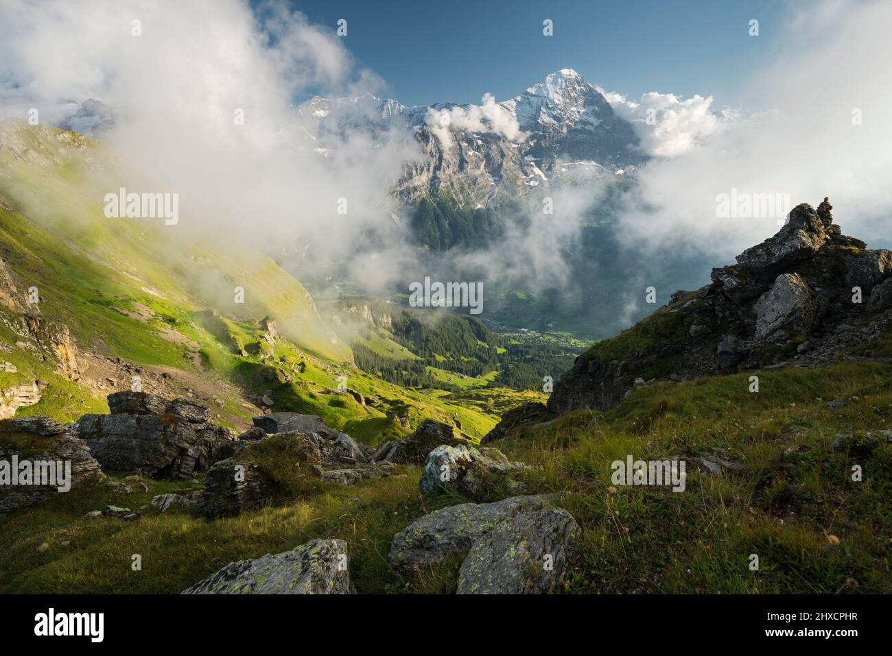 Eiger north face from peaks, Alpbaach, Grindelwald, Bernese Oberland ...