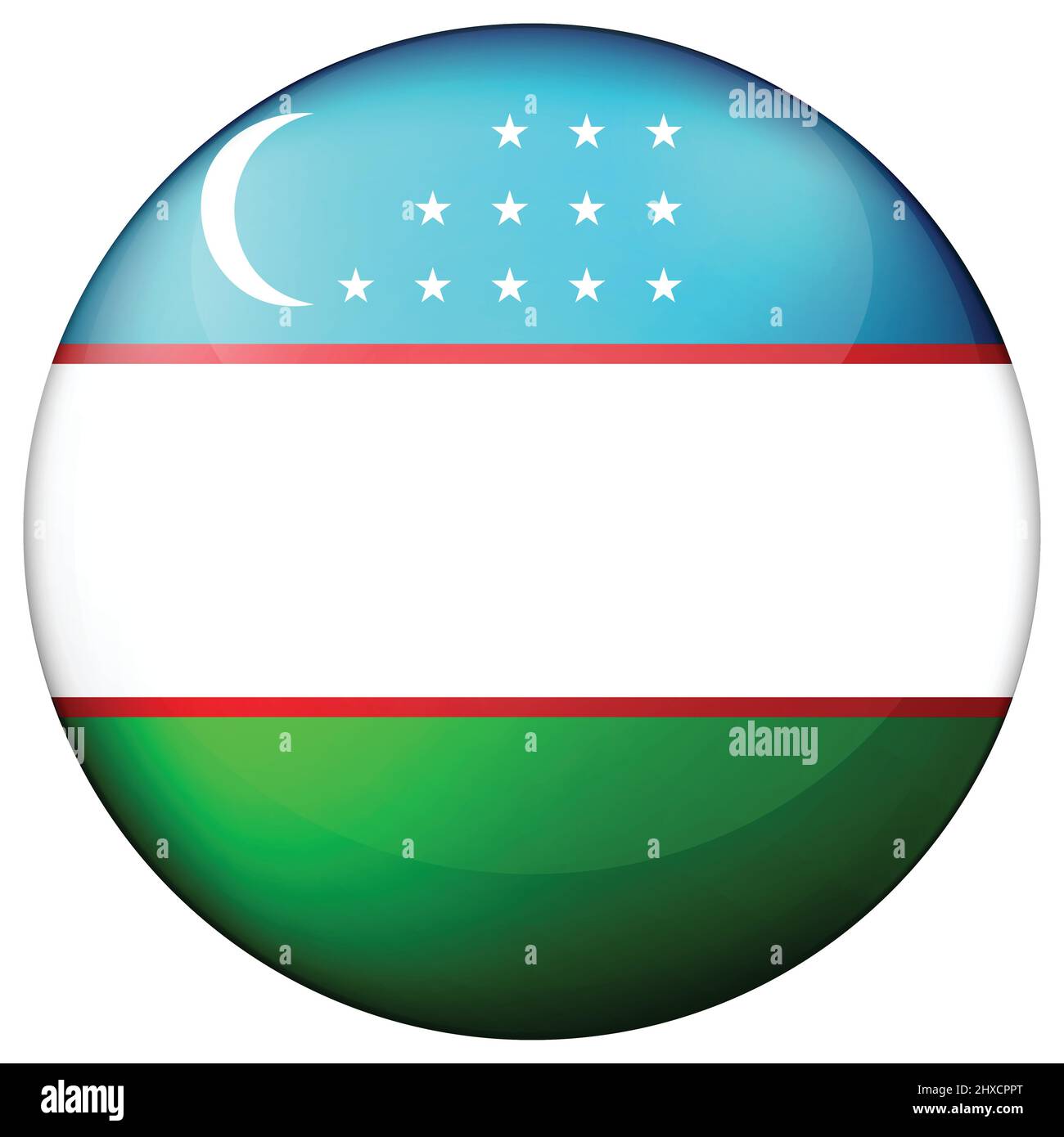 Round icon with flag of Uzbekistan. Glass light ball, sticker, sphere ...