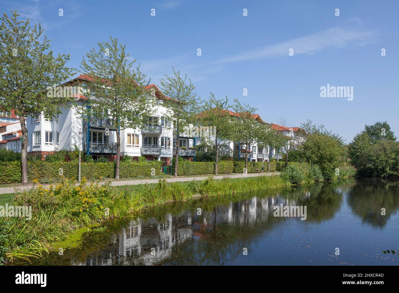 Modern residential buildings at Weidedammfleet, Bremen-Findorff, Bremen ...