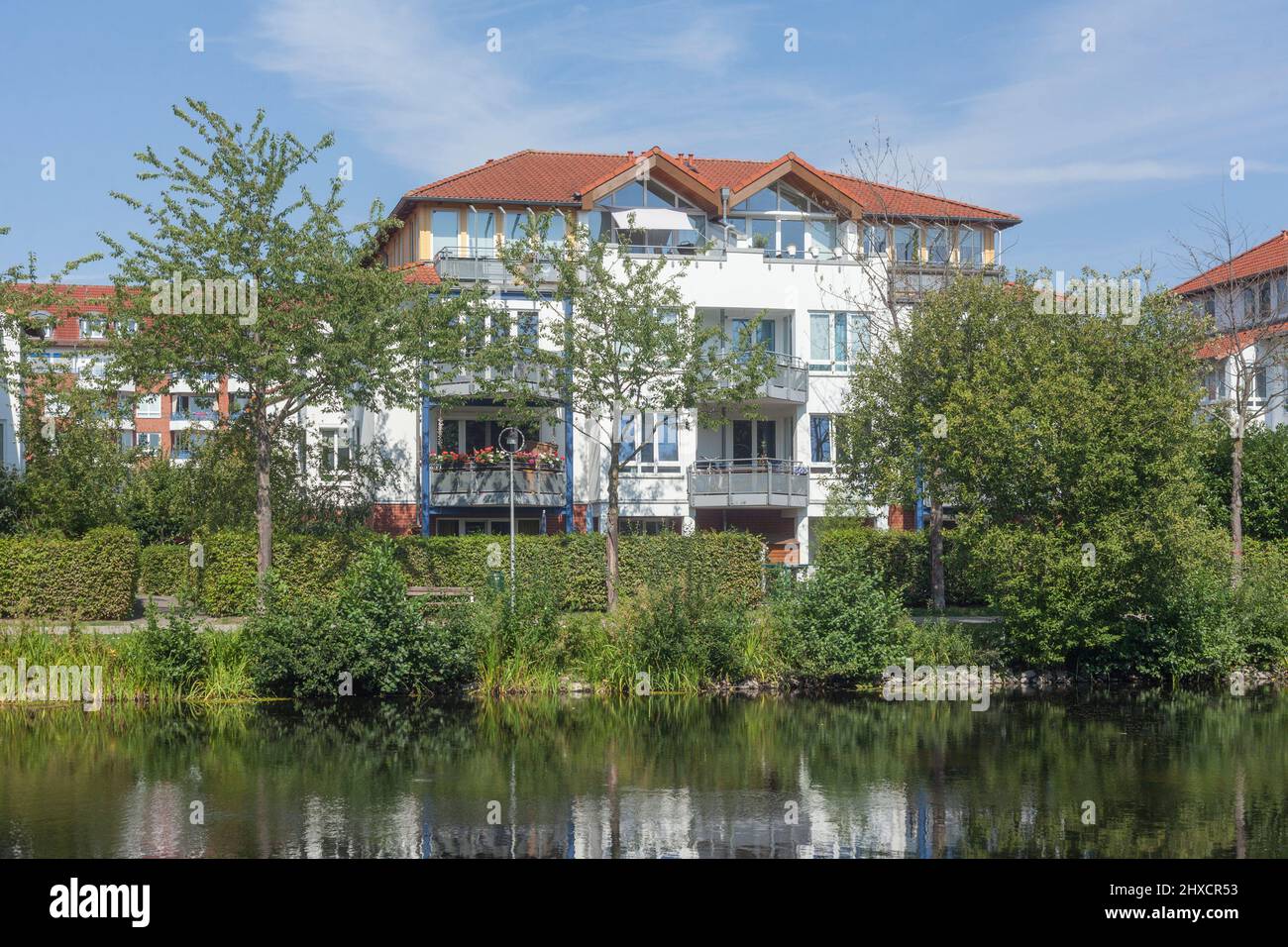 Modern residential buildings at Weidedammfleet, Bremen-Findorff, Bremen ...