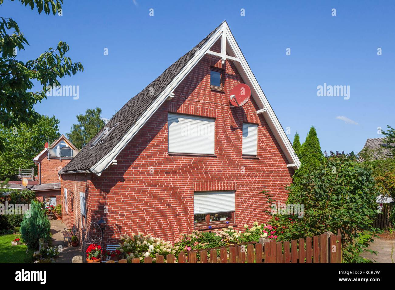 Modern brick residential building, Steinkirchen, Germany, Europe Stock ...