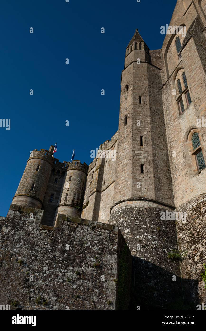 detail of the abbey and castle of Mont-Saint-Michel in Brittany, France ...