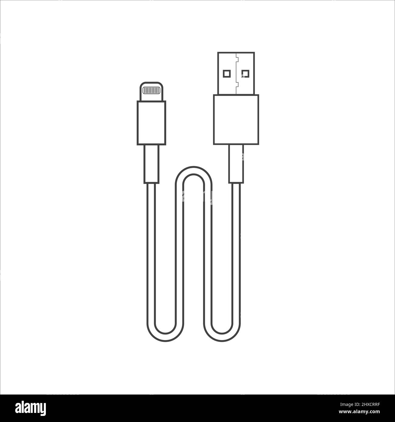 USB cable connector cord isolated on white background in flat style ...