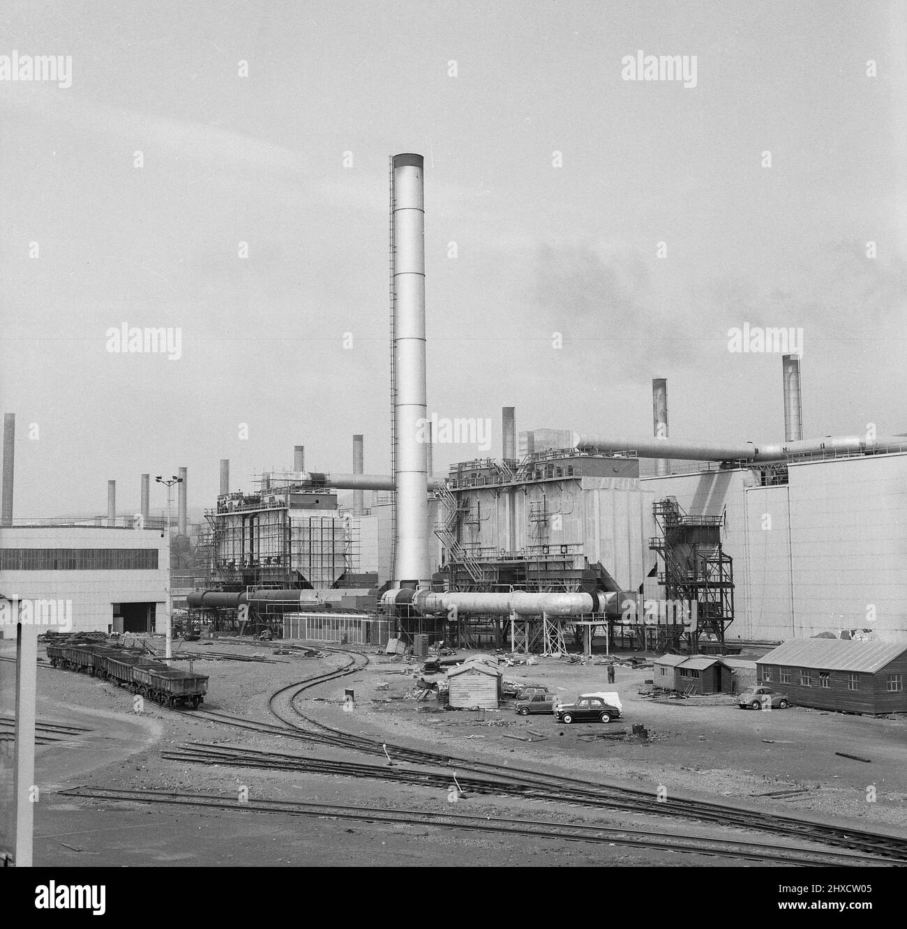 1958, historical, exterior view of the steel factory at the Abbey Works ...