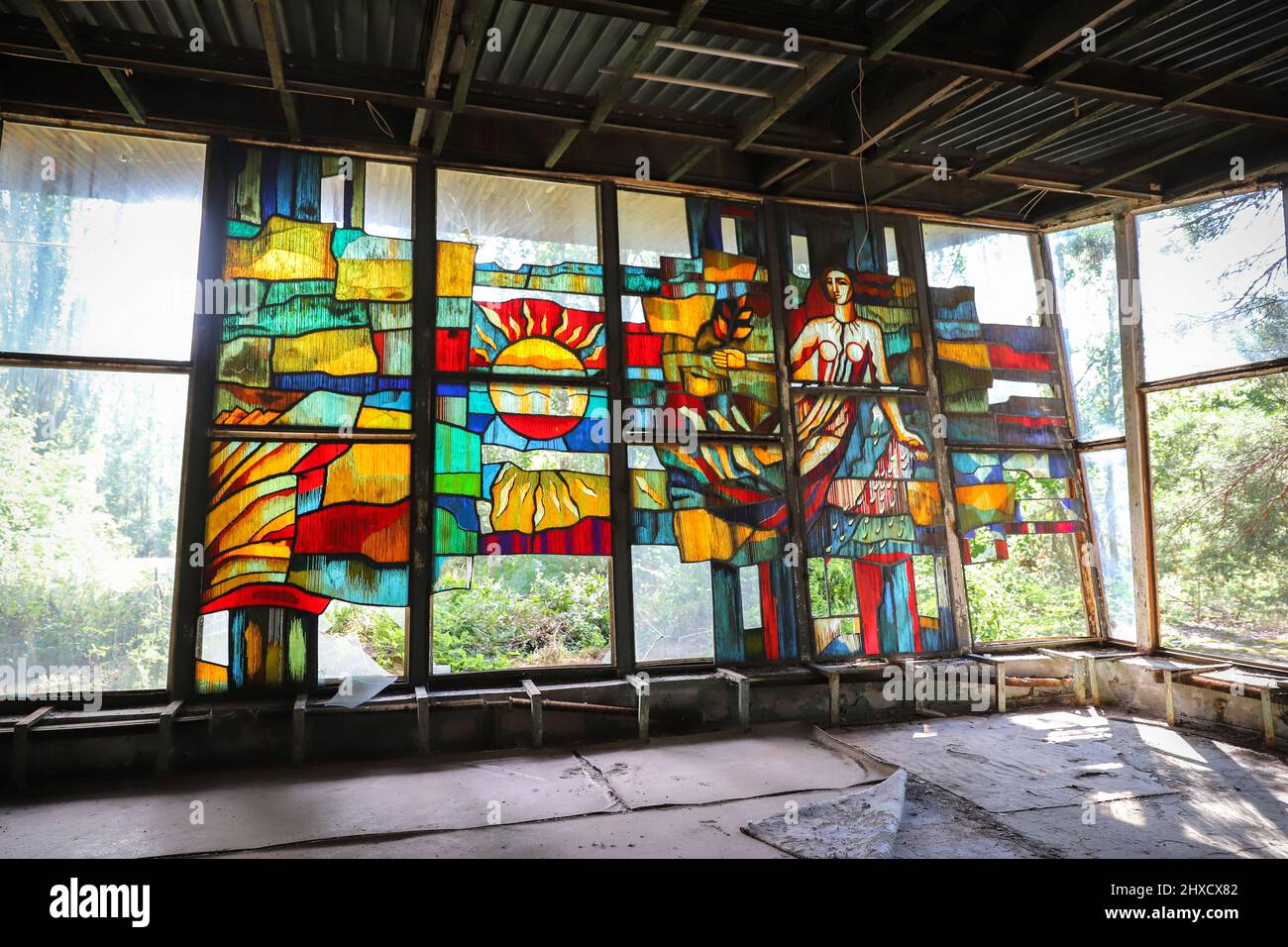 Stained Glass in Pripyat Cafe in Chernobyl Exclusion Zone, Chernobyl ...