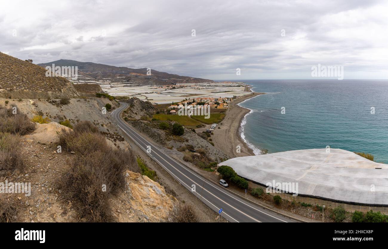 Motril, Spain - 28 February, 2022: coastal landscape with highway and ...