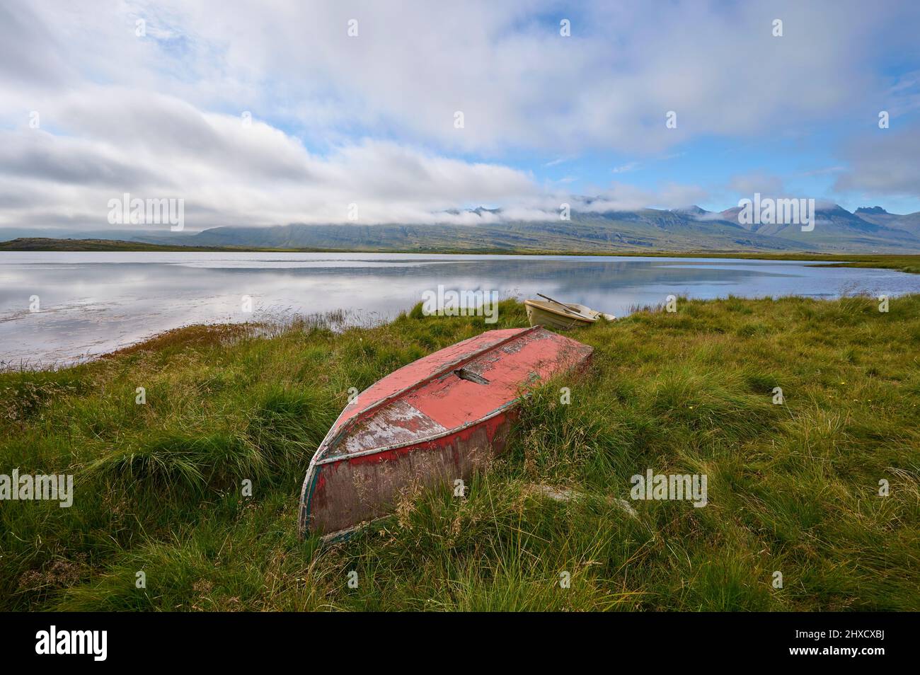 Lake, Boat, Morning, Summer, Breiddalsvik, Austurland, Iceland Stock ...