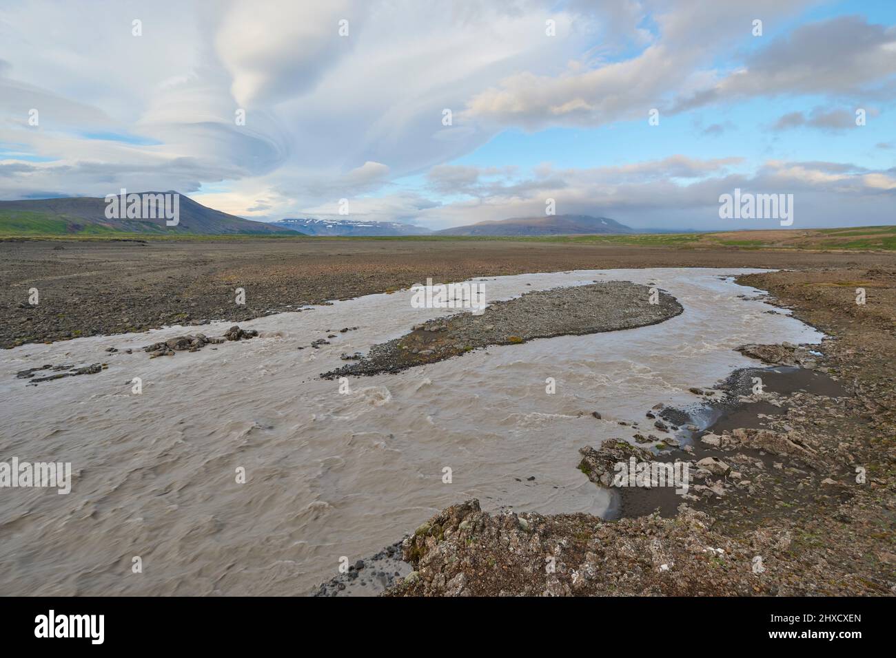 River, Basalt, Highlands, Summer, Husafell, Kaldidalur, Nordurland ...