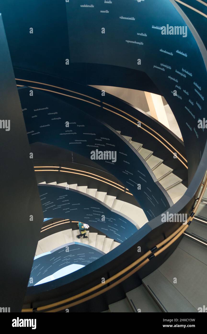 Helsinki, Finland, december 2021. Interior detail of the stairs of the ...