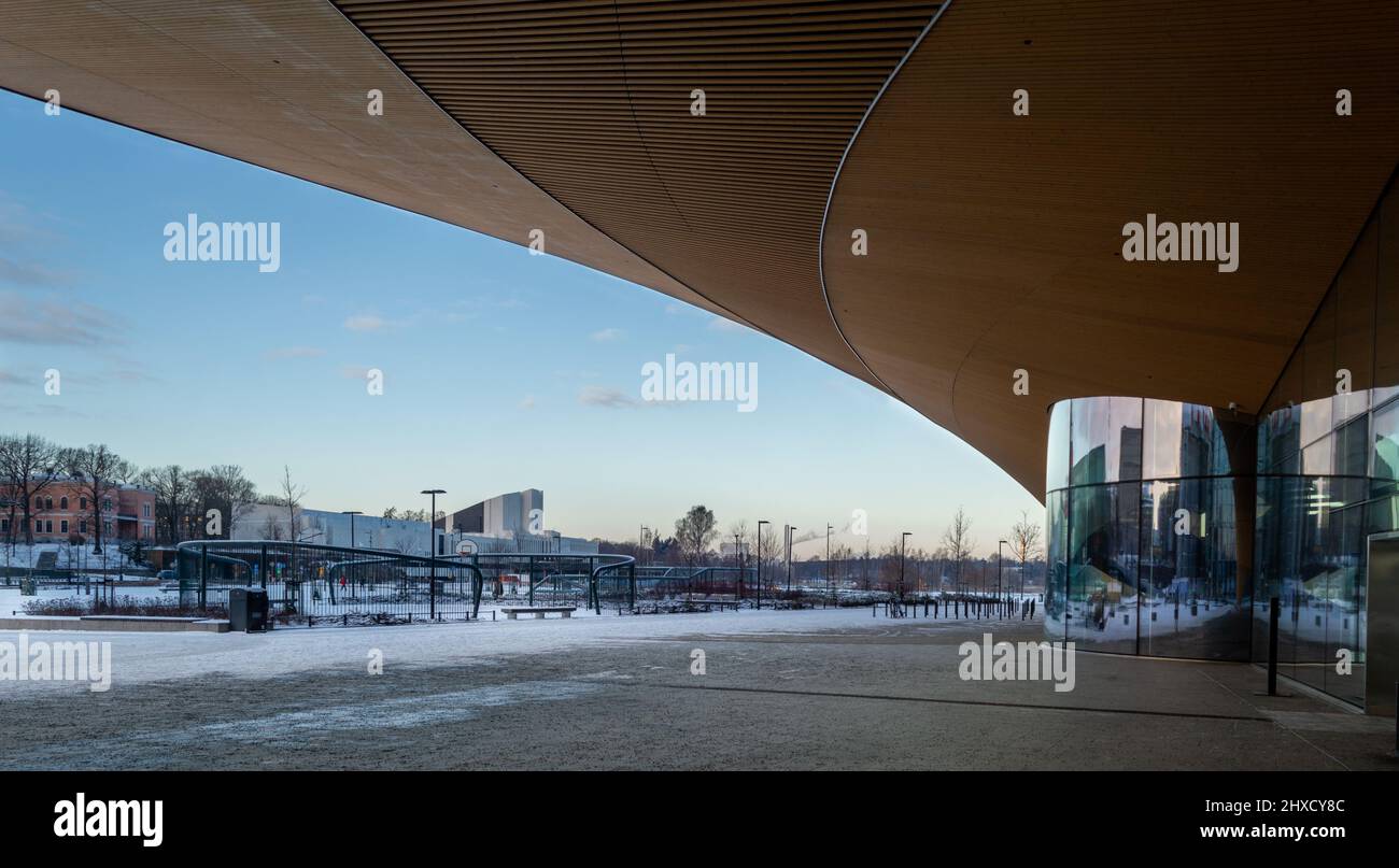 Helsinki, Finland, december 2021. The huge wooden canopy of the central ...