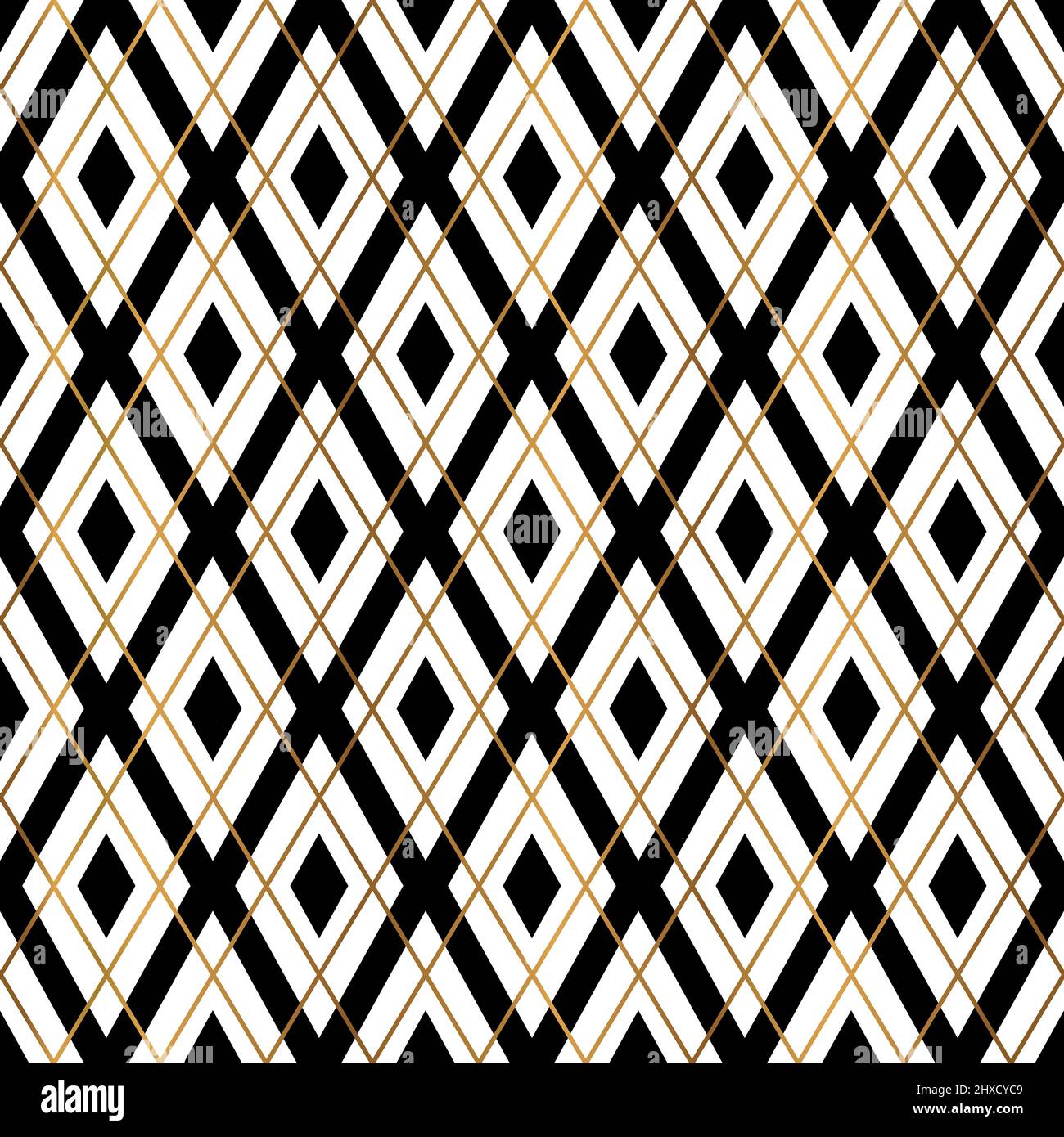 Elegant Black and White Rhombus Pattern Design with Gold Details Stock ...