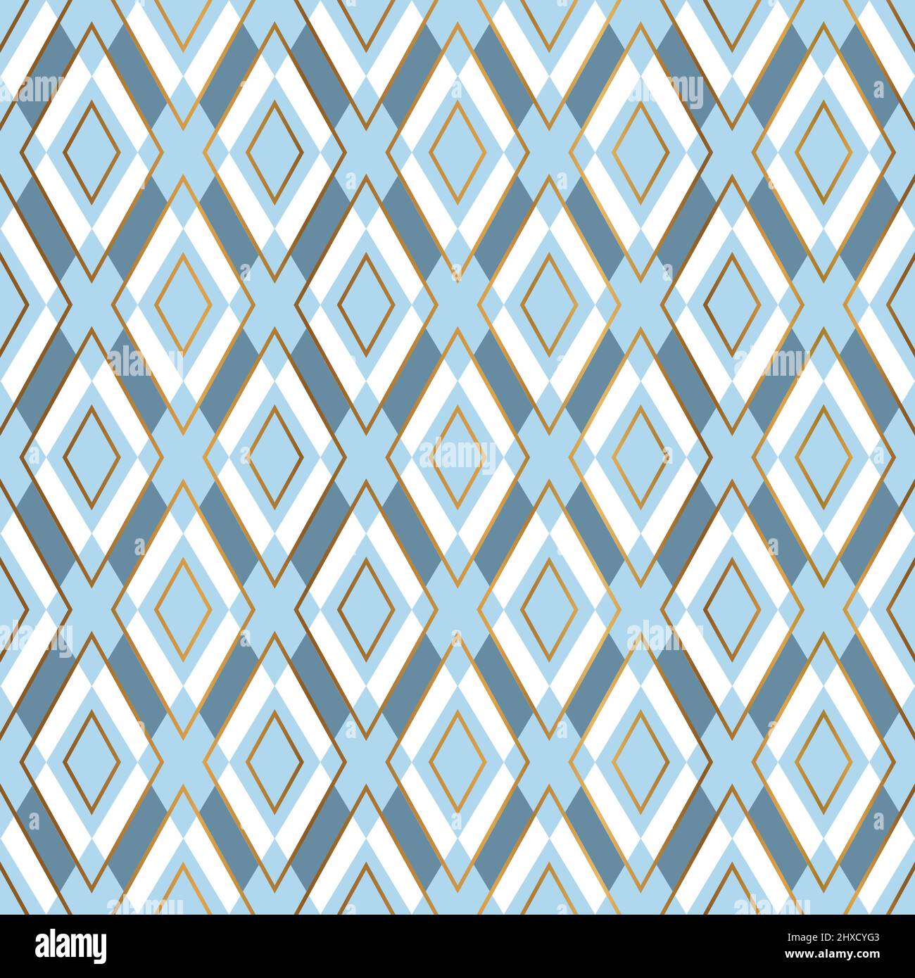 Light Blue and Gold Geometric Seamless Pattern Vector with Rhombus ...