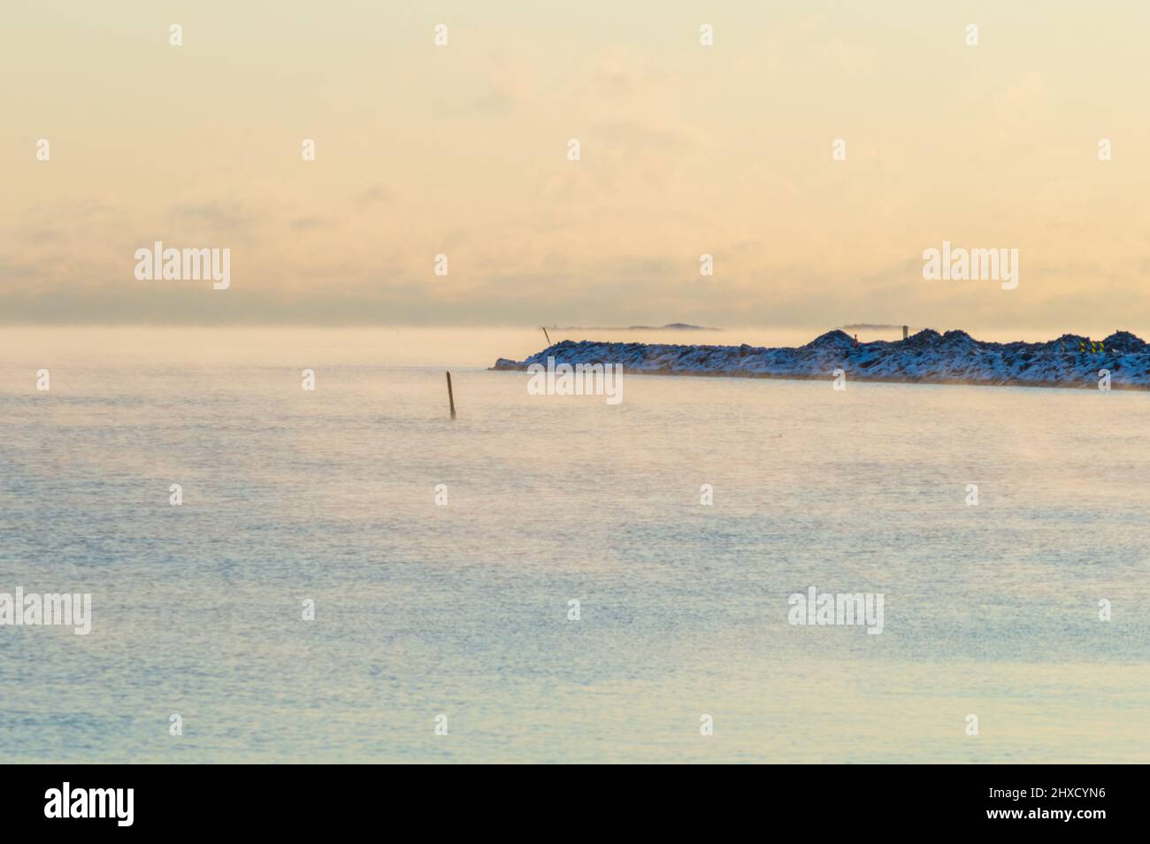 Minimal view of the sea from Helsinki coastline. The weather is so cold ...