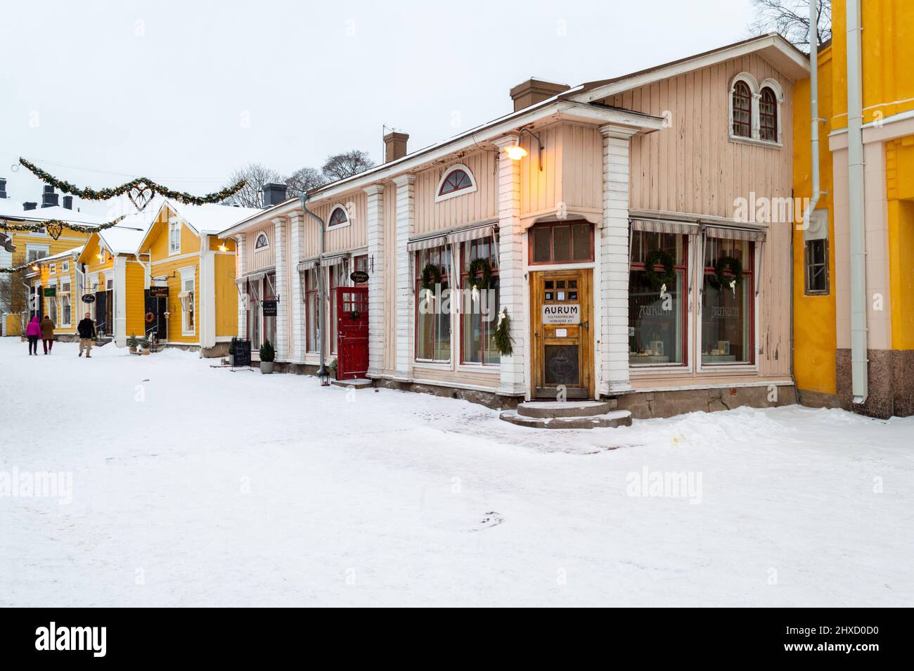Porvoo, Finland december 2021. Typical wooden building in the old town ...