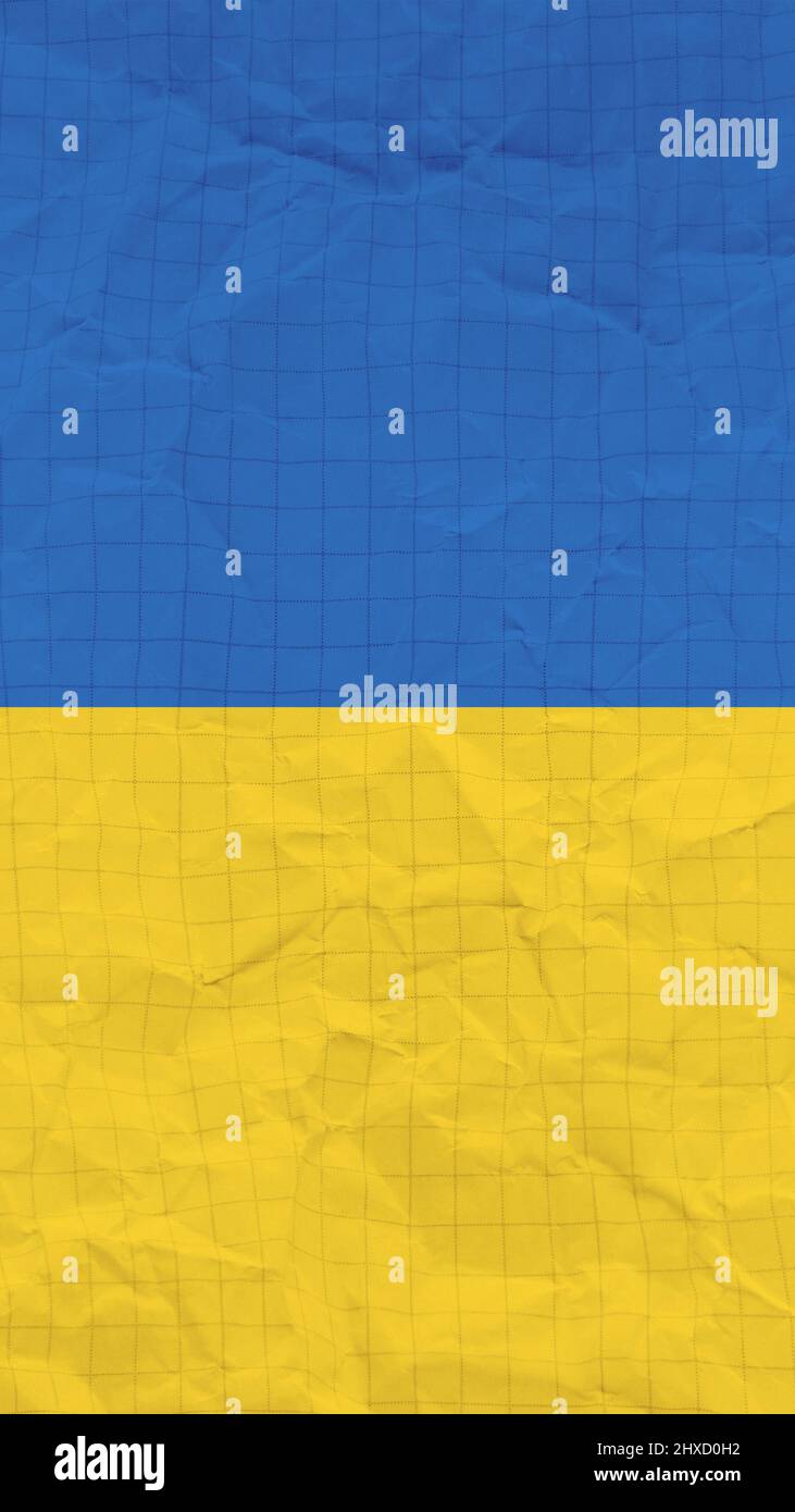 Ukrainian flag colors background. Crumpled vertical sectional paper ...