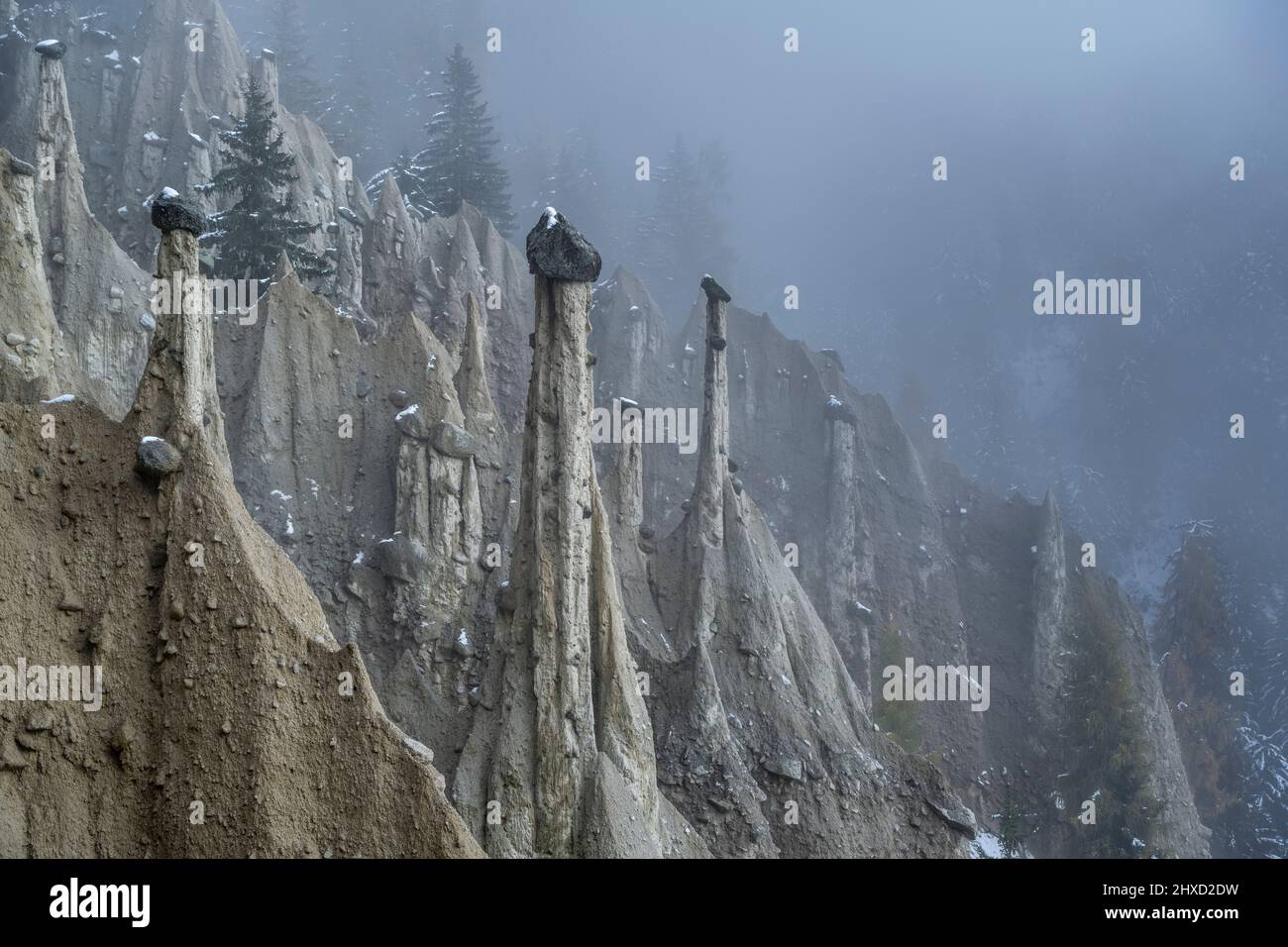 Percha, Province of Bolzano, South Tyrol. Italy. The first autumn snow ...