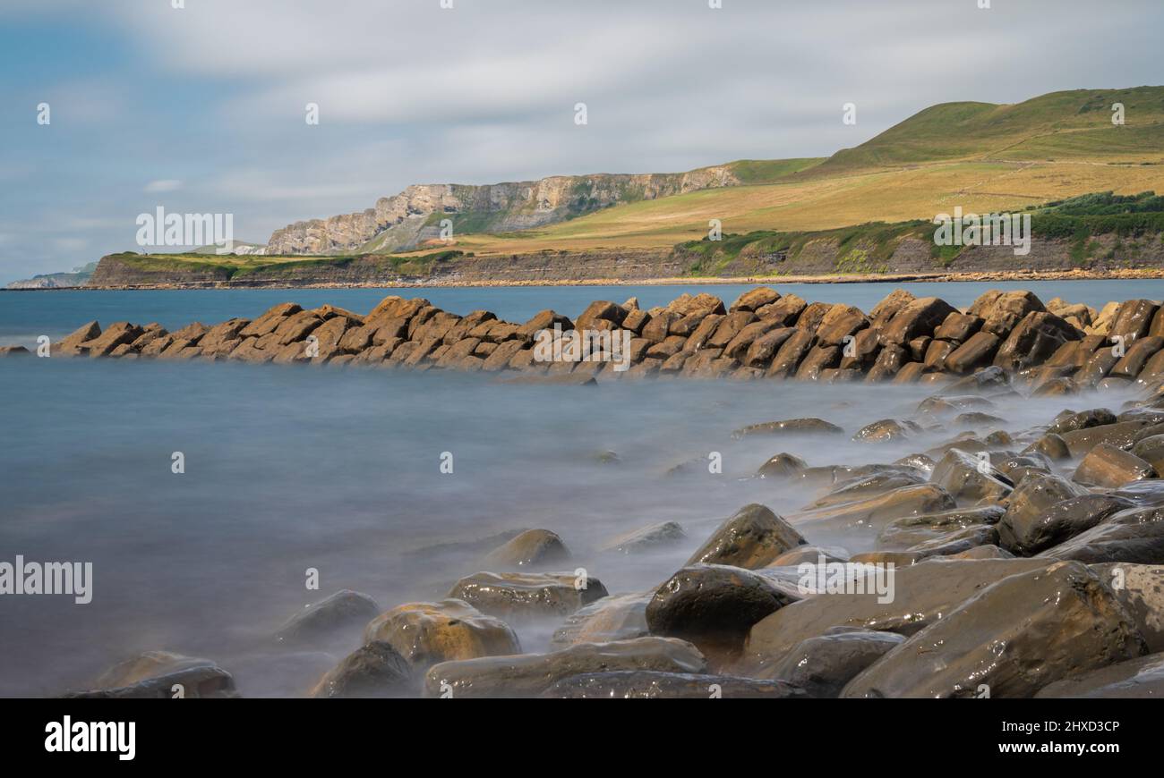 View across Kimmeridge Bay, Dorset, England, UK, looking west towards ...