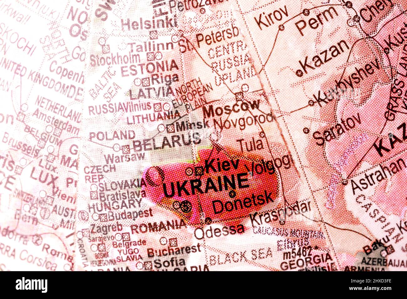 Ukraine marked with red color on the globe map. Stop war. No war Stock ...