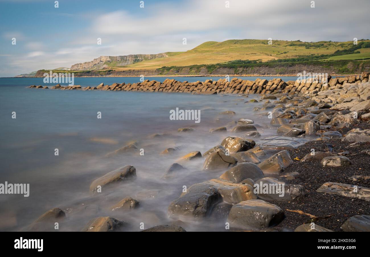 View across Kimmeridge Bay, Dorset, England, UK, looking west towards ...