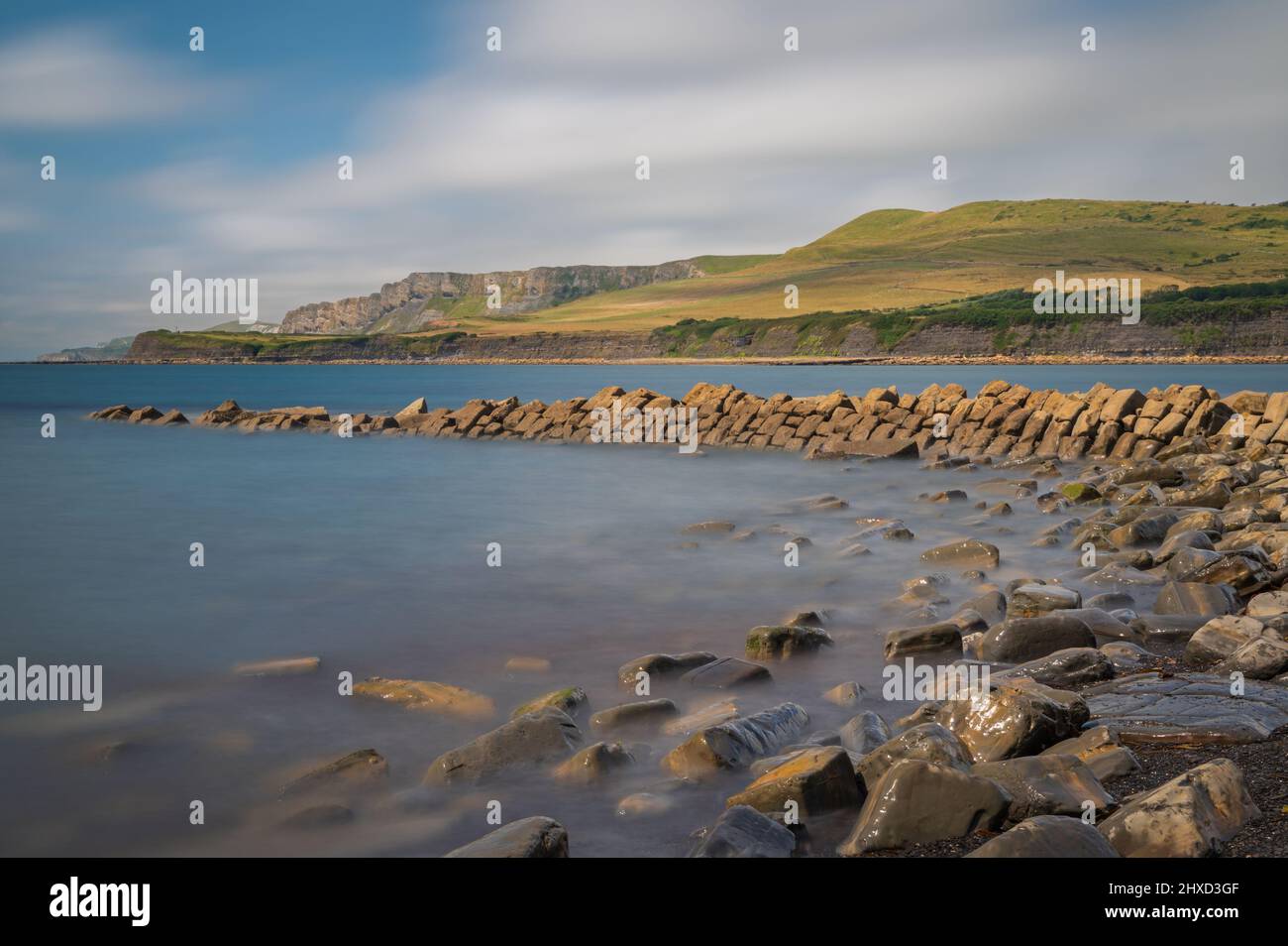 View across Kimmeridge Bay, Dorset, England, UK, looking west towards ...