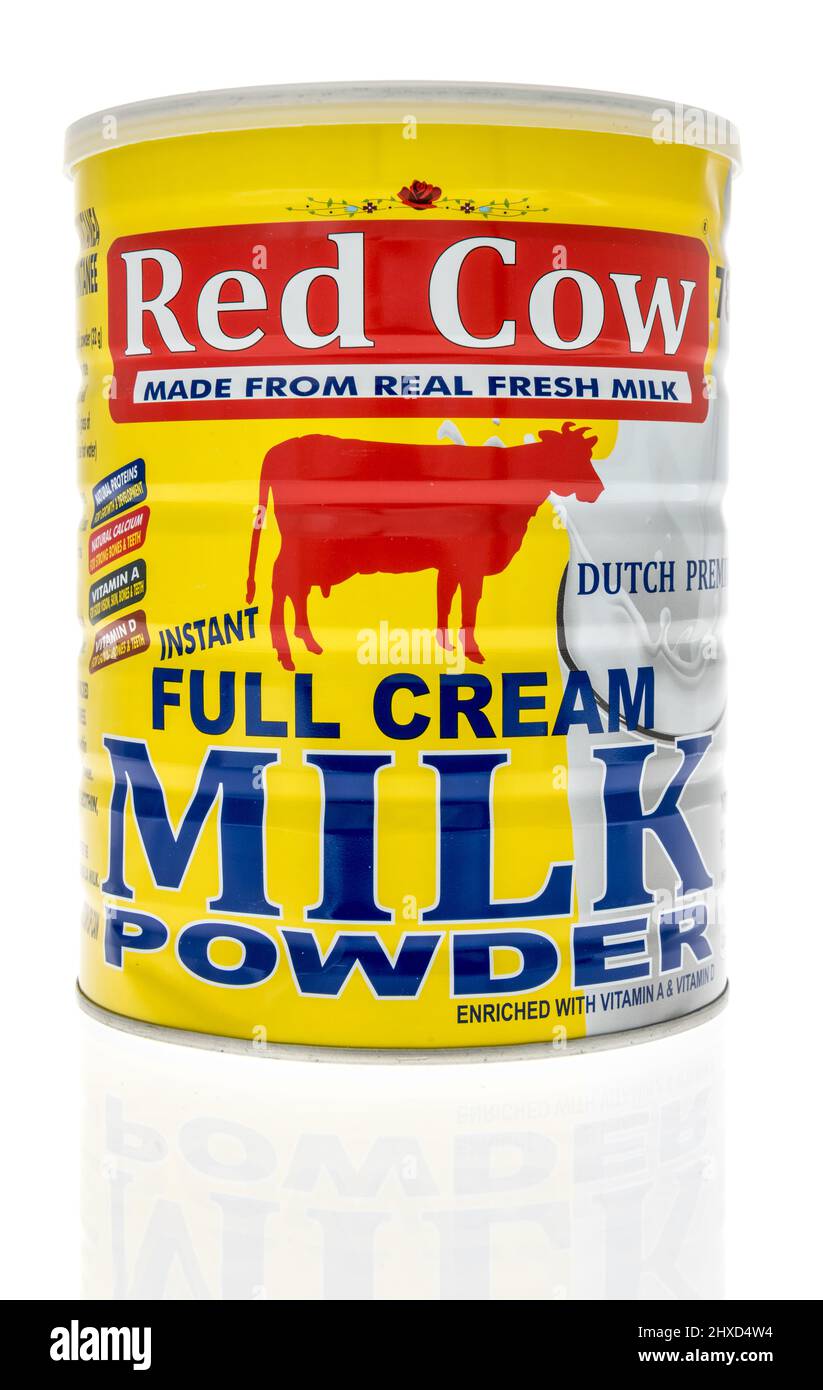 Winneconne, WI -6 March 2021: A can of Red cow dry full cream whole ...
