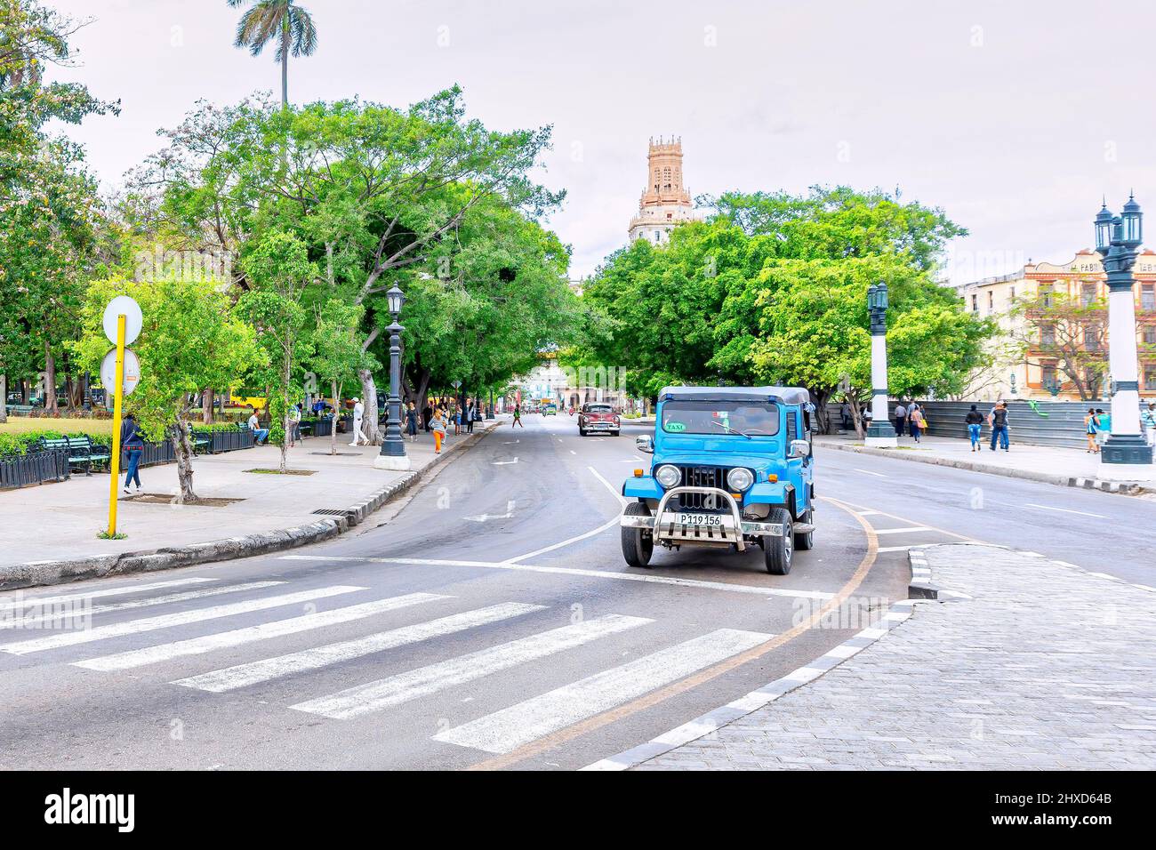 Vintage Willys jeep driving in city street, Havana, Cuba, March 2017 ...
