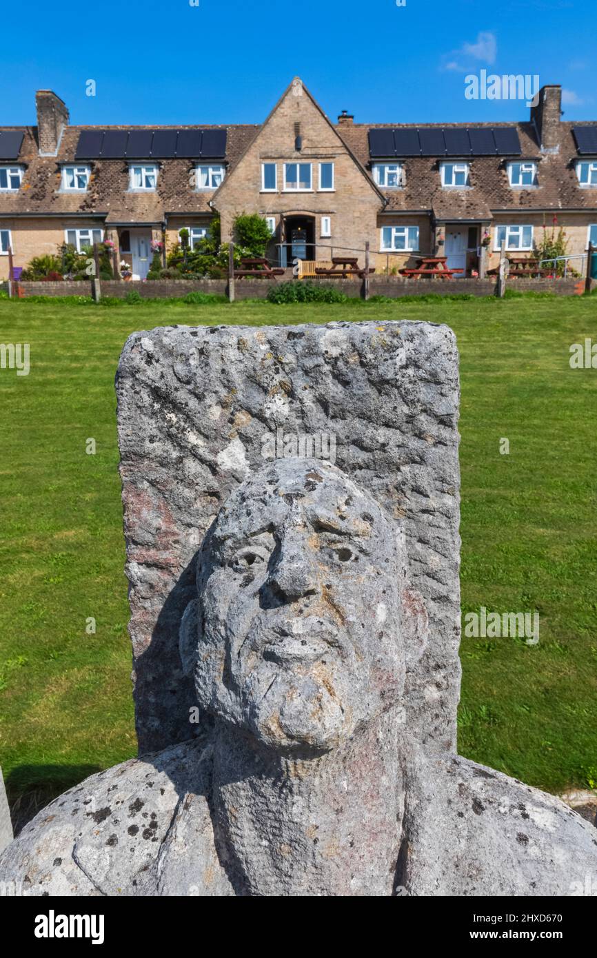 England, Dorset, Dorchester, Tolpuddle, Stone Statue of George Loveless ...