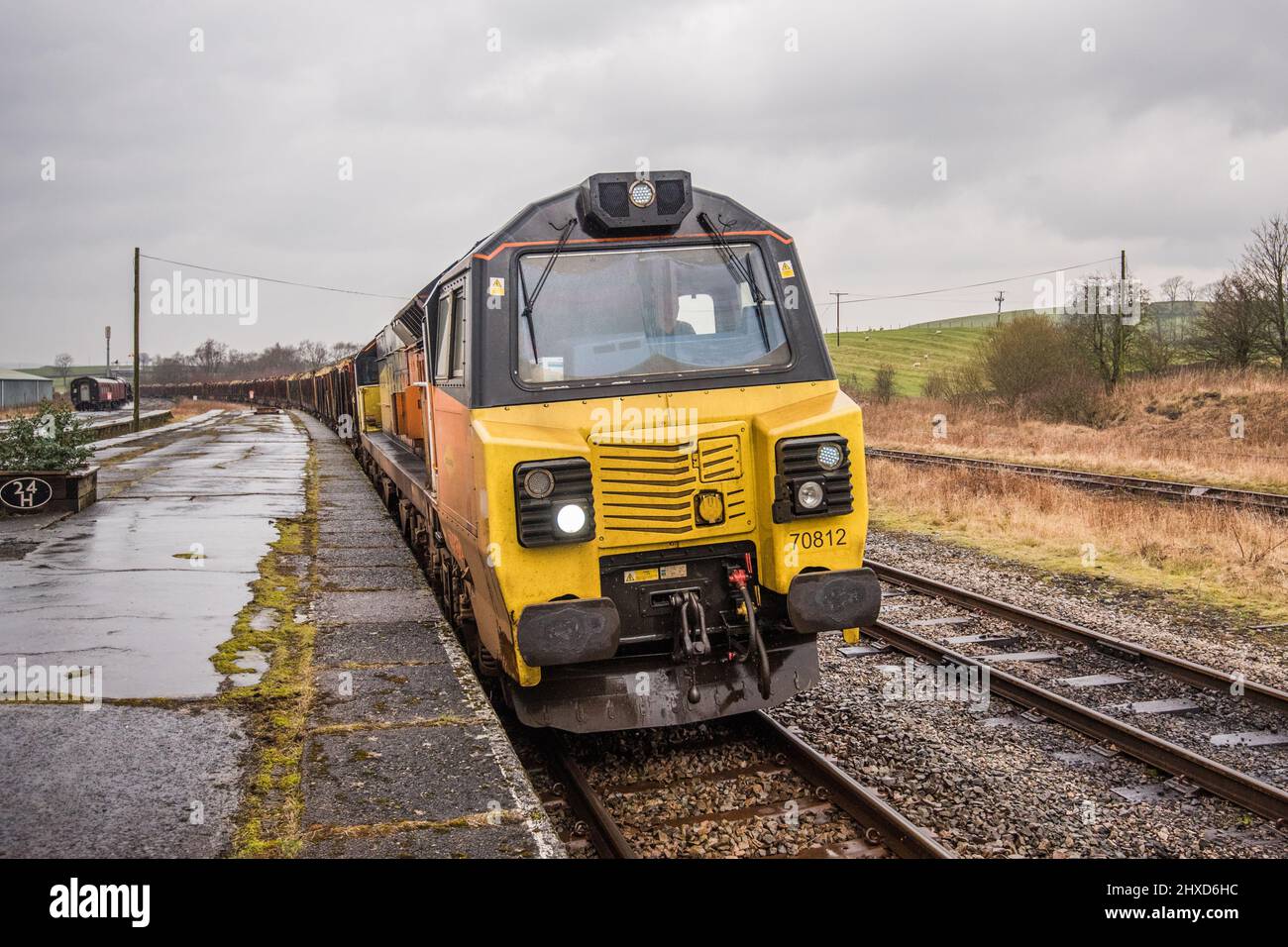 The 'log train' passes through Hellifield station whilst the Duchess of ...