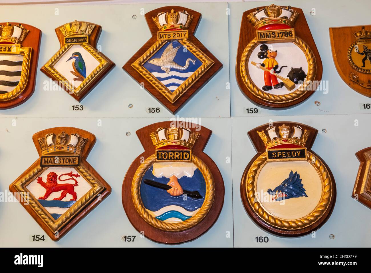 England, Dorset, Weymouth, Nothe Fort, Display of Royal Navy Crests ...
