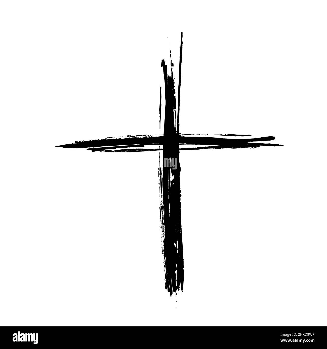 Hand drawn cross symbol. Black sketch cross symbol on white background ...