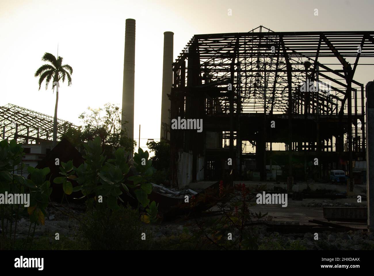silhouette on the ruins of a sugar factory at Punta Alegre, Chambas ...