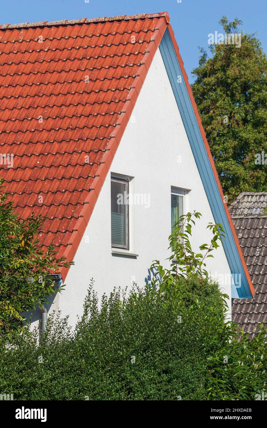 White family house, roof, garden hedge, residential building, Bremen ...