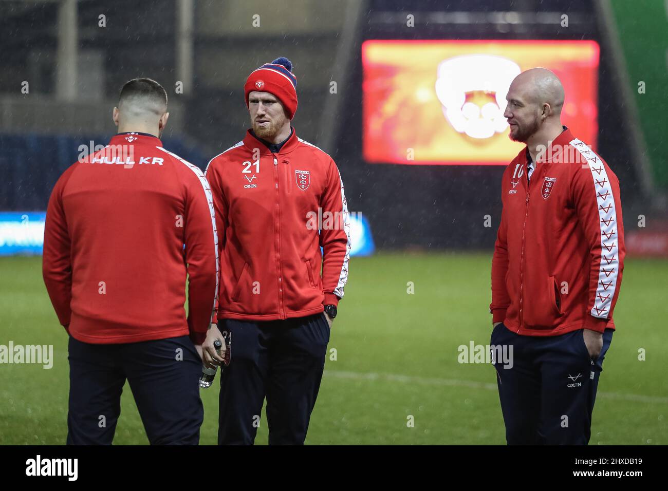 Rowan Milnes #21 of Hull KR and George King #10 of Hull KR arrive at ...